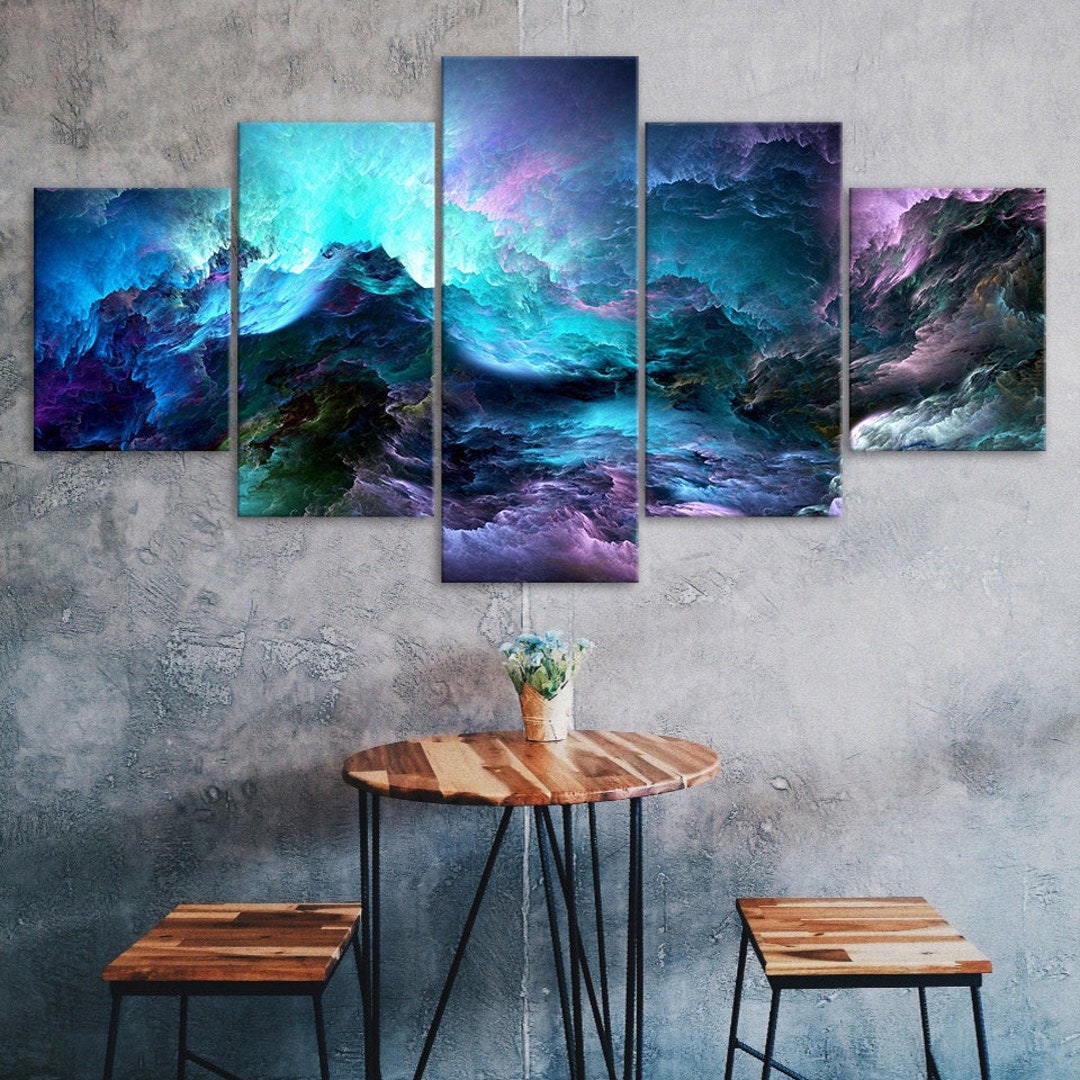 Abstract Cosmos Glowing Clouds Scene Canvas 5 Piece Five Panel Wall ...