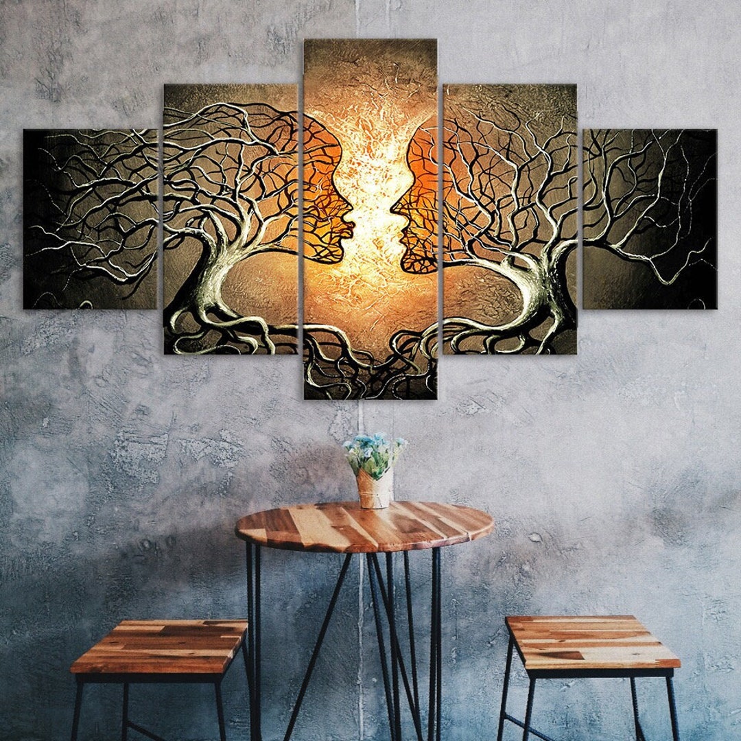 Abstract People Figures Woman Man Scene 5 Piece Five Panel Canvas Print ...