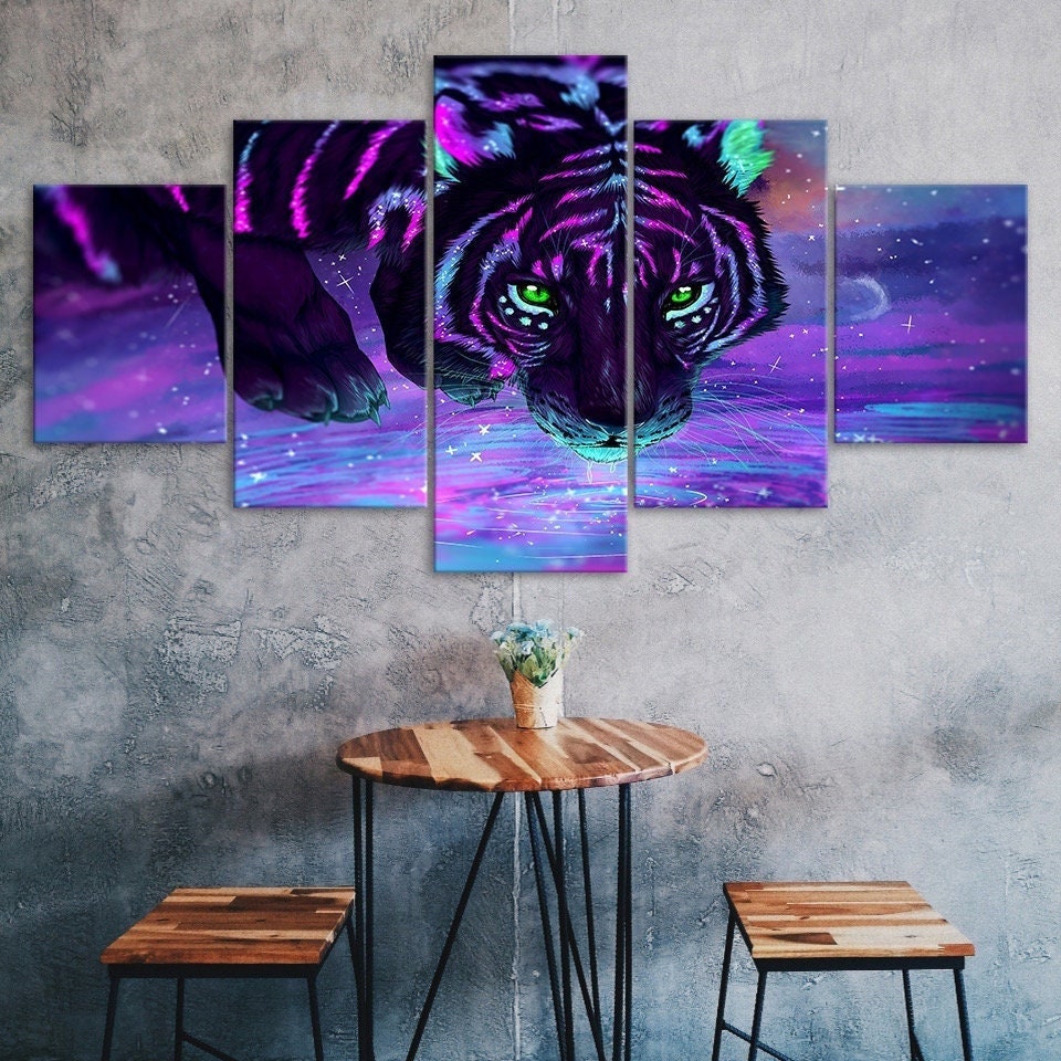 Purple Tiger Animal Fantasy World Abstract Painting 5 Piece - Etsy