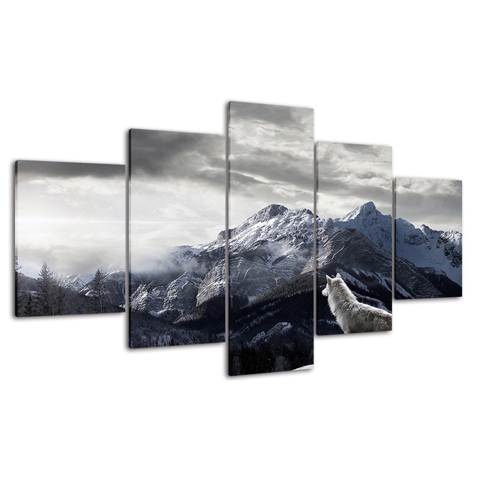White Wolf Mountain Landscape 5 Piece Canvas Wall Art Multi Panel Print ...