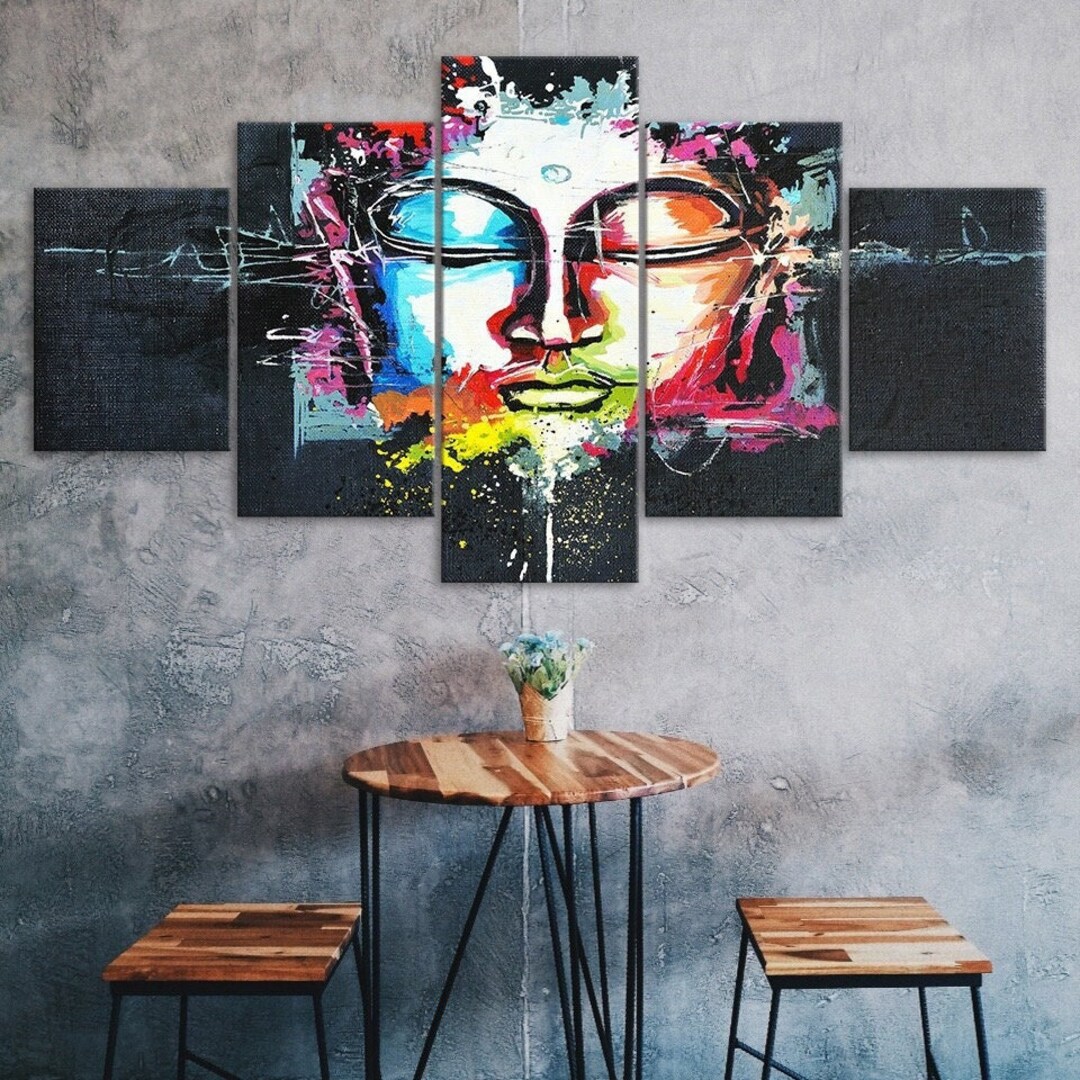 Abstract Colorful Buddha Face 5 Piece Five Panel Wall Canvas Print ...