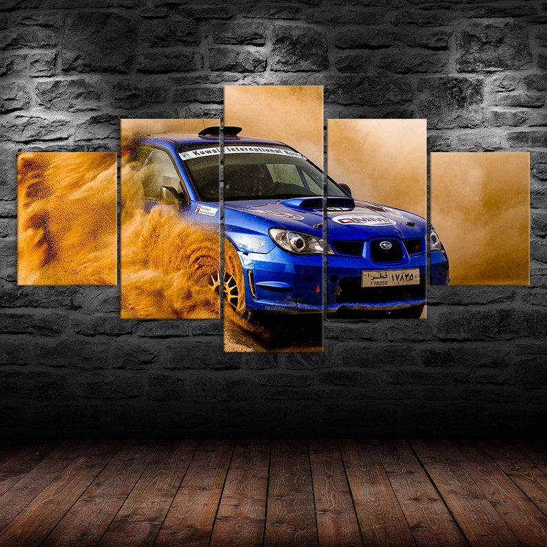 Blue Subaru Impreza Car Racing 5 Piece Canvas Wall Art Multi Panel ...