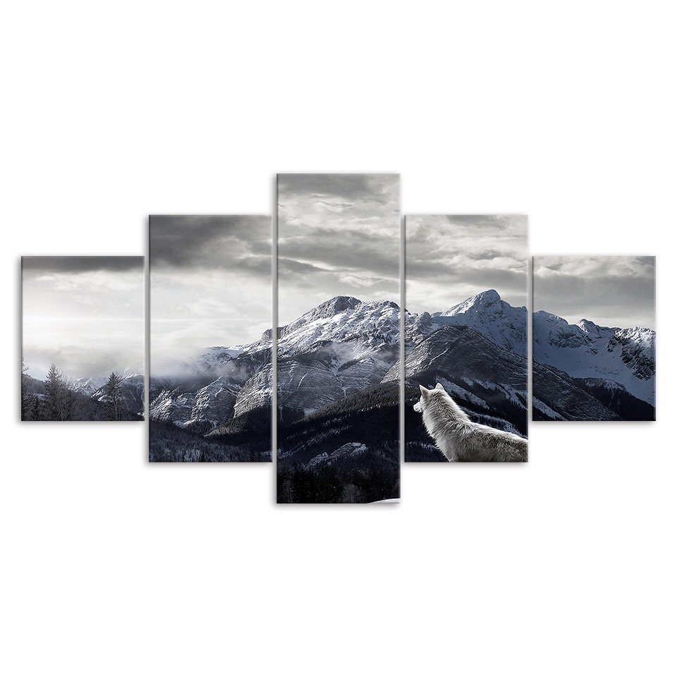 White Wolf Mountain Landscape 5 Piece Canvas Wall Art Multi Panel Print ...