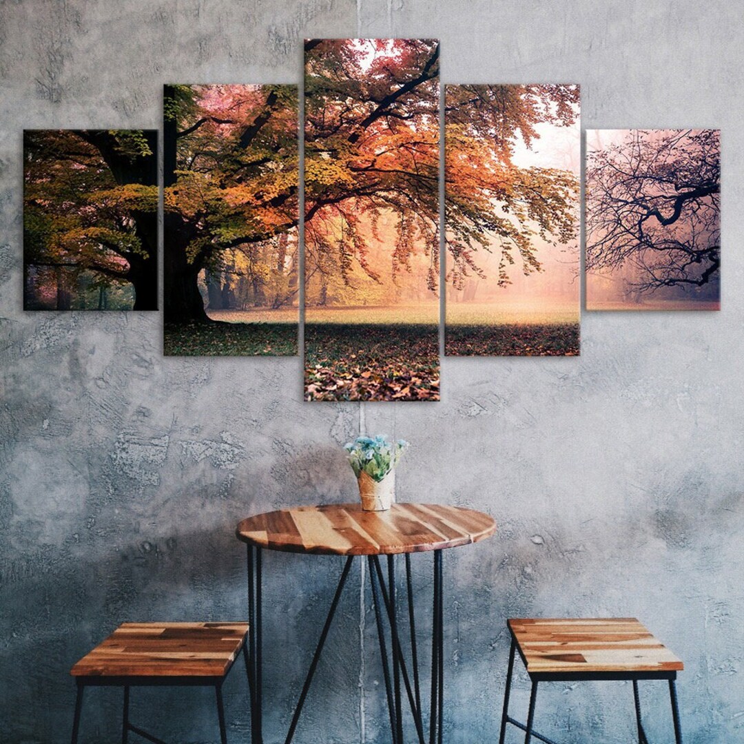 Autumn Forest Tree Majestic Scenery 5 Piece Canvas Wall Art Multi Panel ...