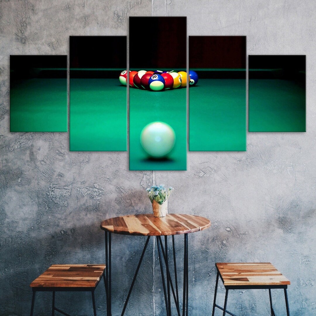 Billiards Pool Table 5 Piece Five Panel Garage Wall Canvas Print Modern ...