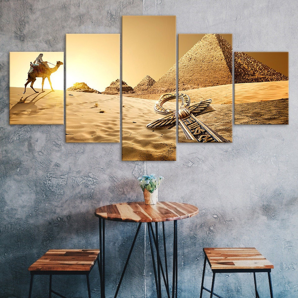 Egypt Pyramids Camel Animal Desert Scenery 5 Piece Five Panel Wall ...