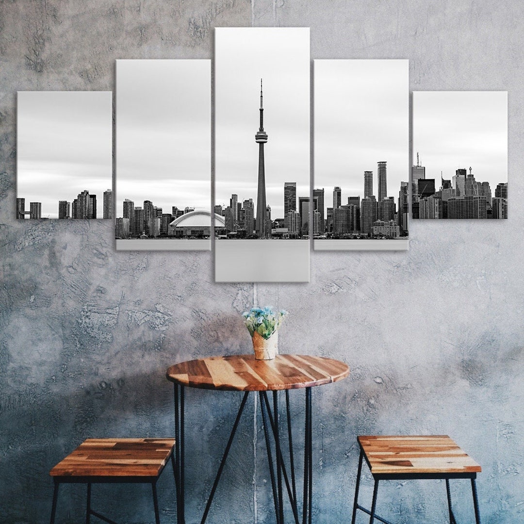 Toronto City Skyline Canada Black White Picture Scenery 5 Piece Five ...