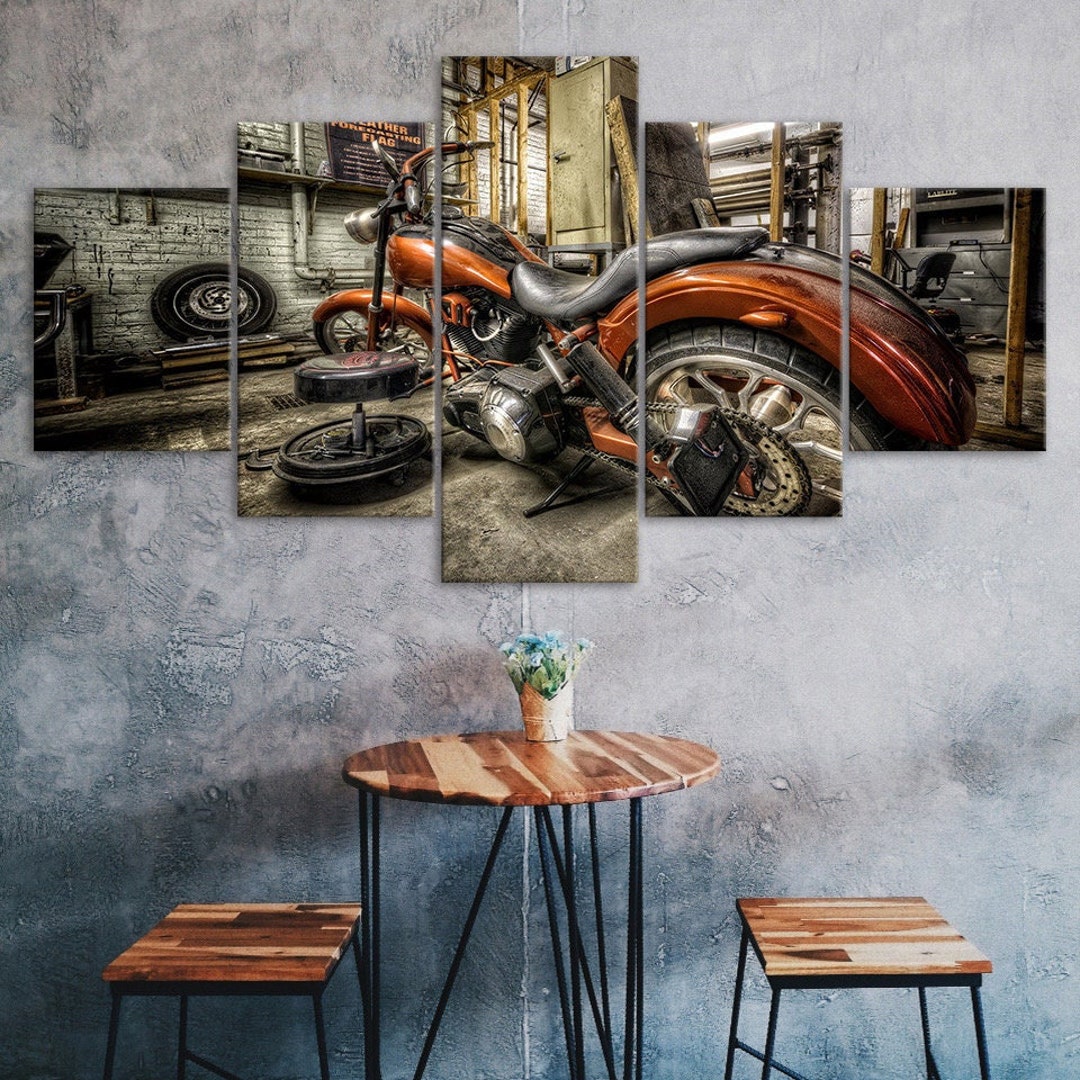 Vintage Classic Motorcycle Canvas 5 Piece Five Panel Print Modern Wall ...