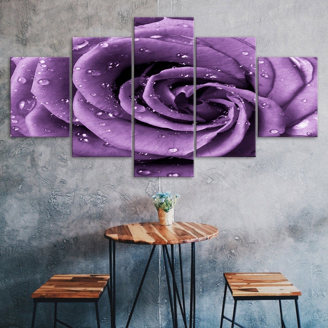 Purple Rose Flower Mist Drops 5 Piece Five Panel Wall Canvas Print ...
