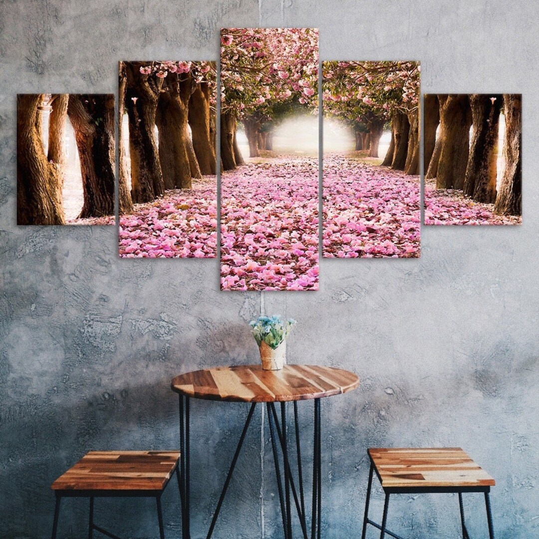 Cherry Blossom Tree Path 5 Piece Five Panel Wall Canvas Print Modern ...