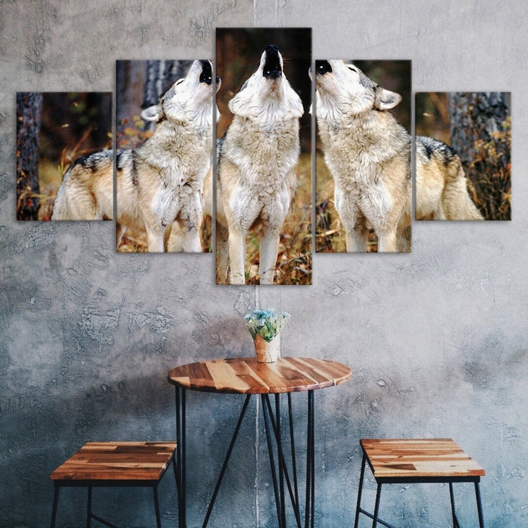 Wolf Pack Howling 5 Piece Five Panel Wall Canvas Print Modern Poster ...