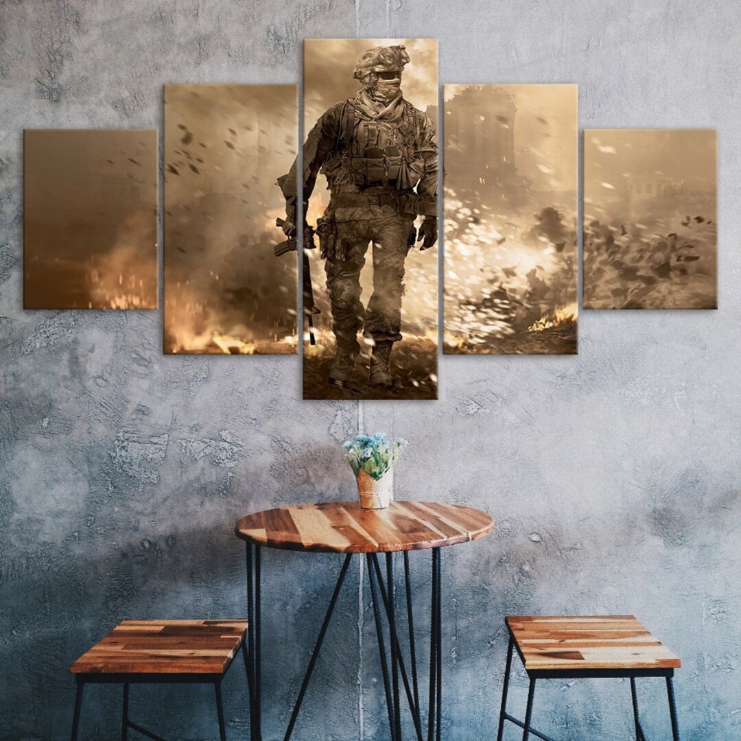 Armed Soldier Warrior Military Poster 5 Piece Five Panel Wall Canvas ...