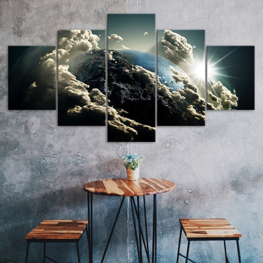 Planet Earth Cloudy Sky Abstract Canvas 5 Piece Five Panel Wall Print ...