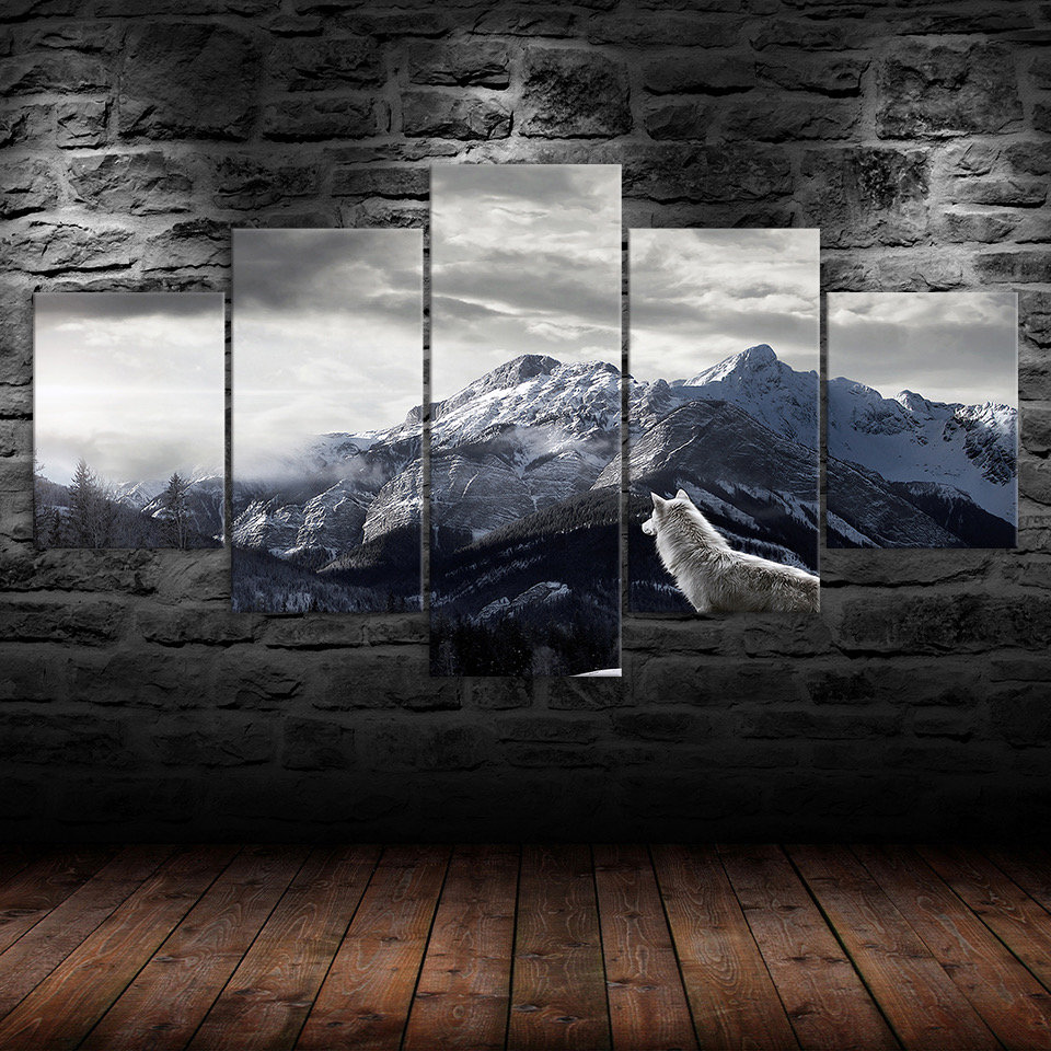 White Wolf Mountain Landscape 5 Piece Canvas Wall Art Multi Panel Print ...