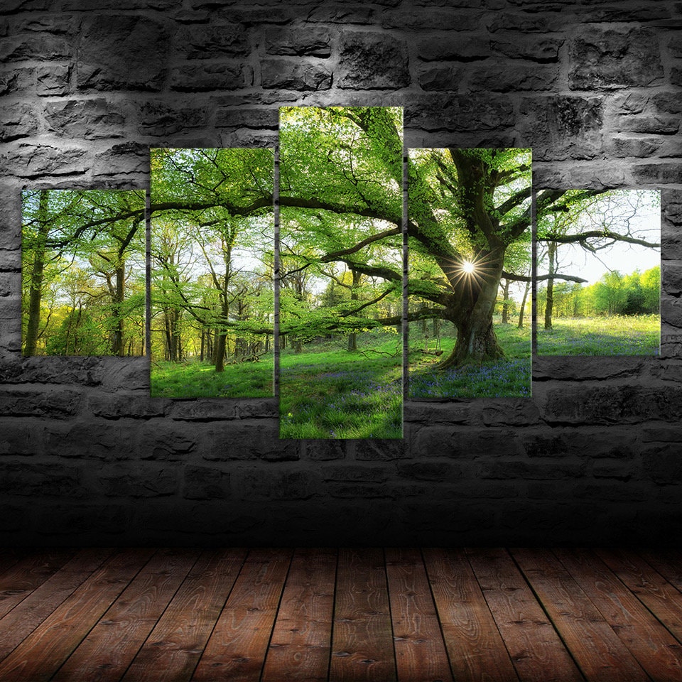 Green Forest Trees Nature Rainforest Sunshine Ray Canvas 5 Piece Five ...