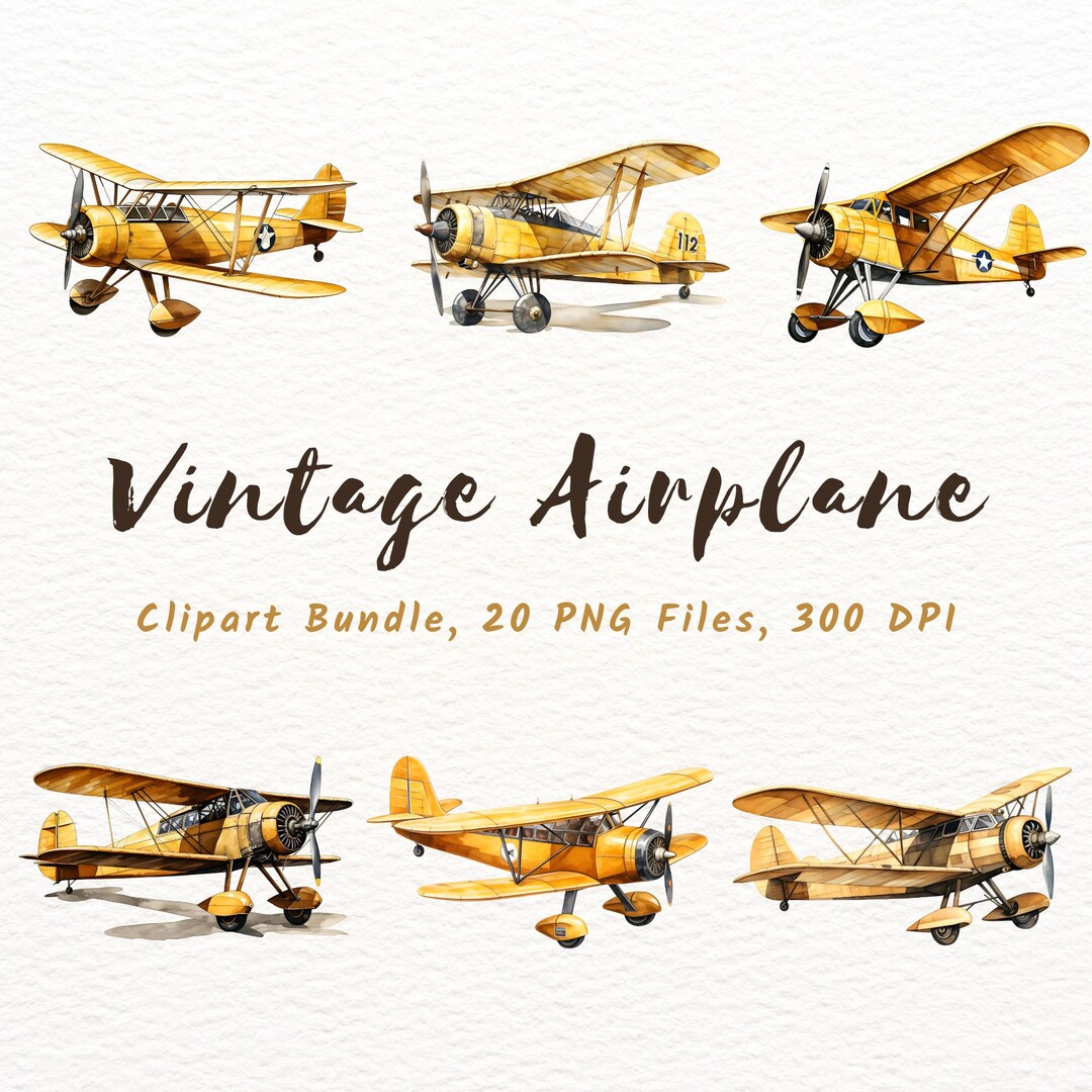 Watercolor Airplanes Clipart Set of 20 PNG Retro Aircraft - Etsy