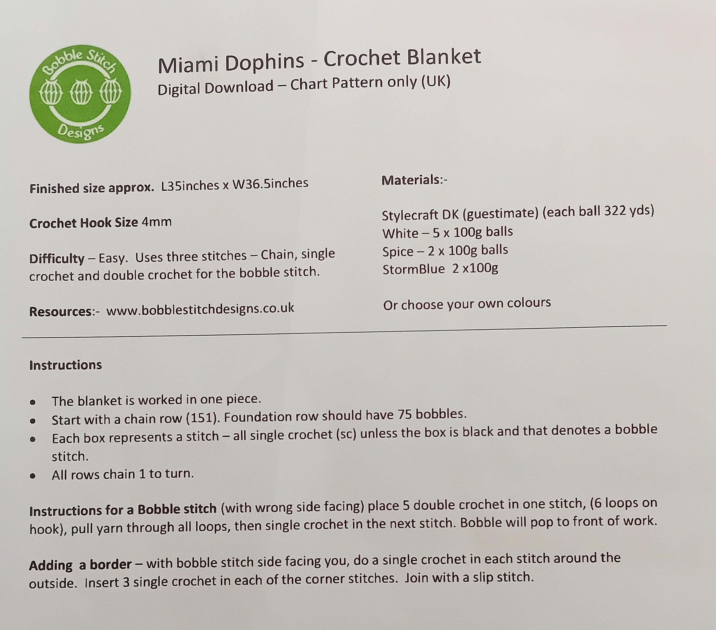 Miami Dolphin's Crochet Blanket Pattern (digital Download Chart Only ...
