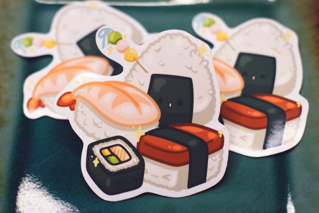 Sushi Combo Glossy Vinyl Sticker Kawaii | Water Proof - Etsy