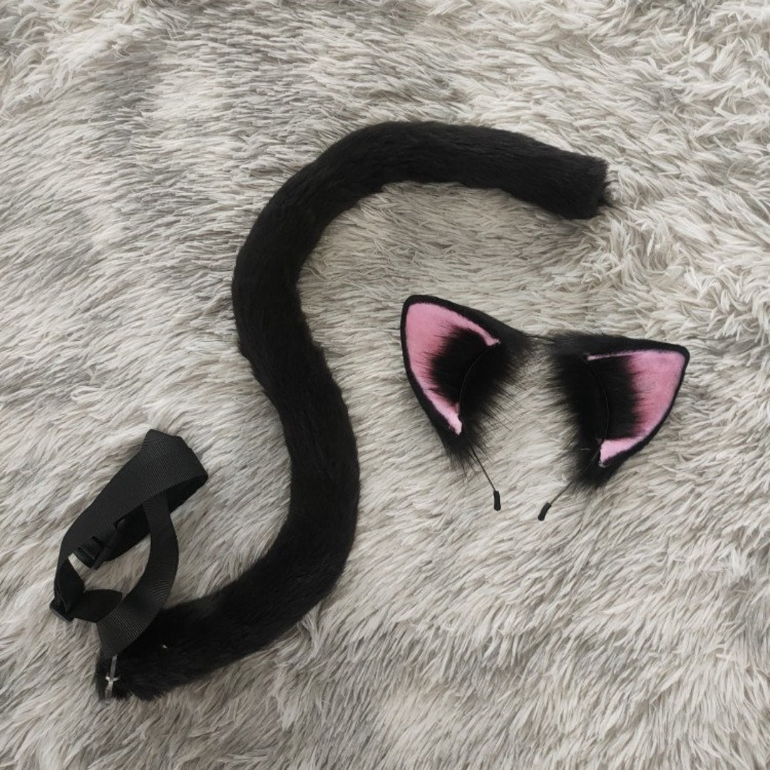 A Set Black Kitsun Ear With Bows Cat Ears Cosplay Cat Ears - Etsy