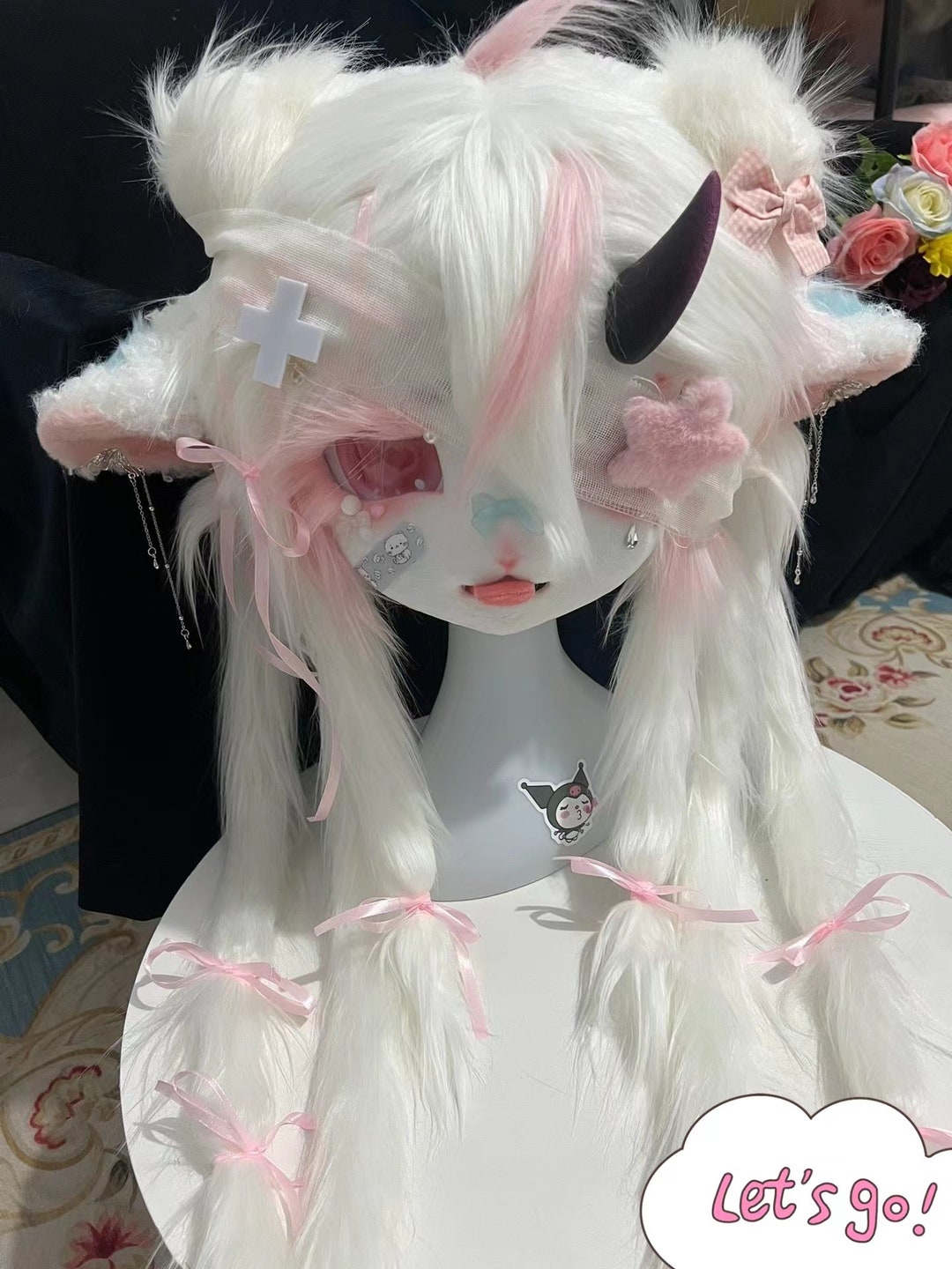 White Powder Lamb Beast Headhair Fursuit Head Kig Fursuit Furry Art ...