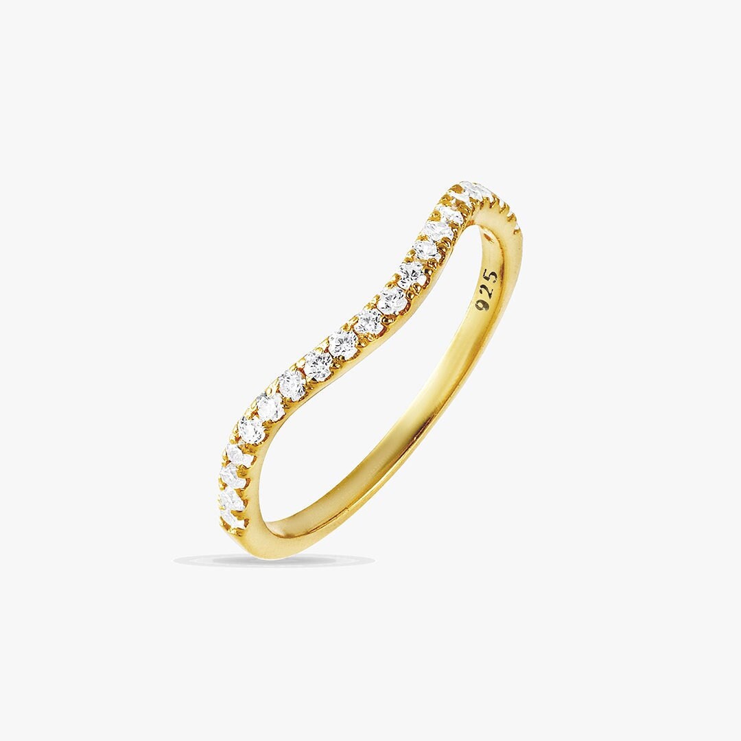 Buy Gold Minimalist Curve Ring, Diamond Curved Ring,curved Wedding Ring ...