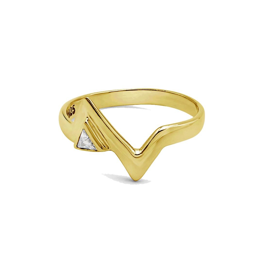 Z Shape Trillion Cut Ring in Gold | 925 Sterling Silver Chevron Ring ...