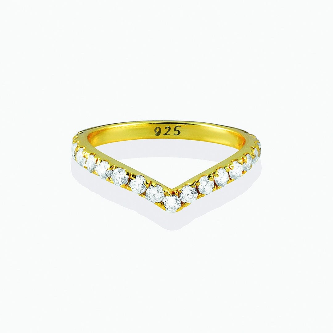 Gold Wishbone Ring, Gold Chevron Stacking Ring, Curved Wedding Band ...