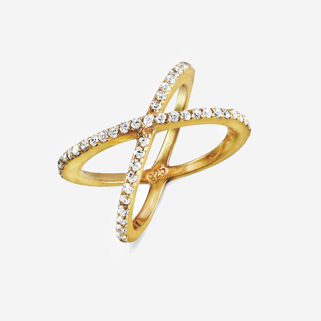 X Diamond Ring, Gold Criss Cross Diamond Cluster Ring,eternity Ring ...
