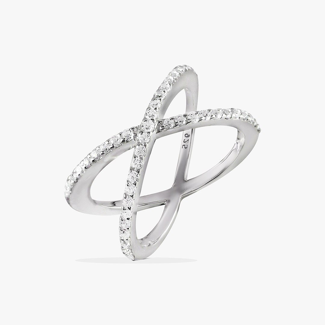 X Diamond Ring, Gold Criss Cross Diamond Cluster Ring,eternity Ring ...