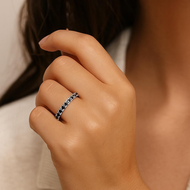 Black Onyx Eternity Ring, Black Onyx Wedding Band, Black Stacking Ring ...