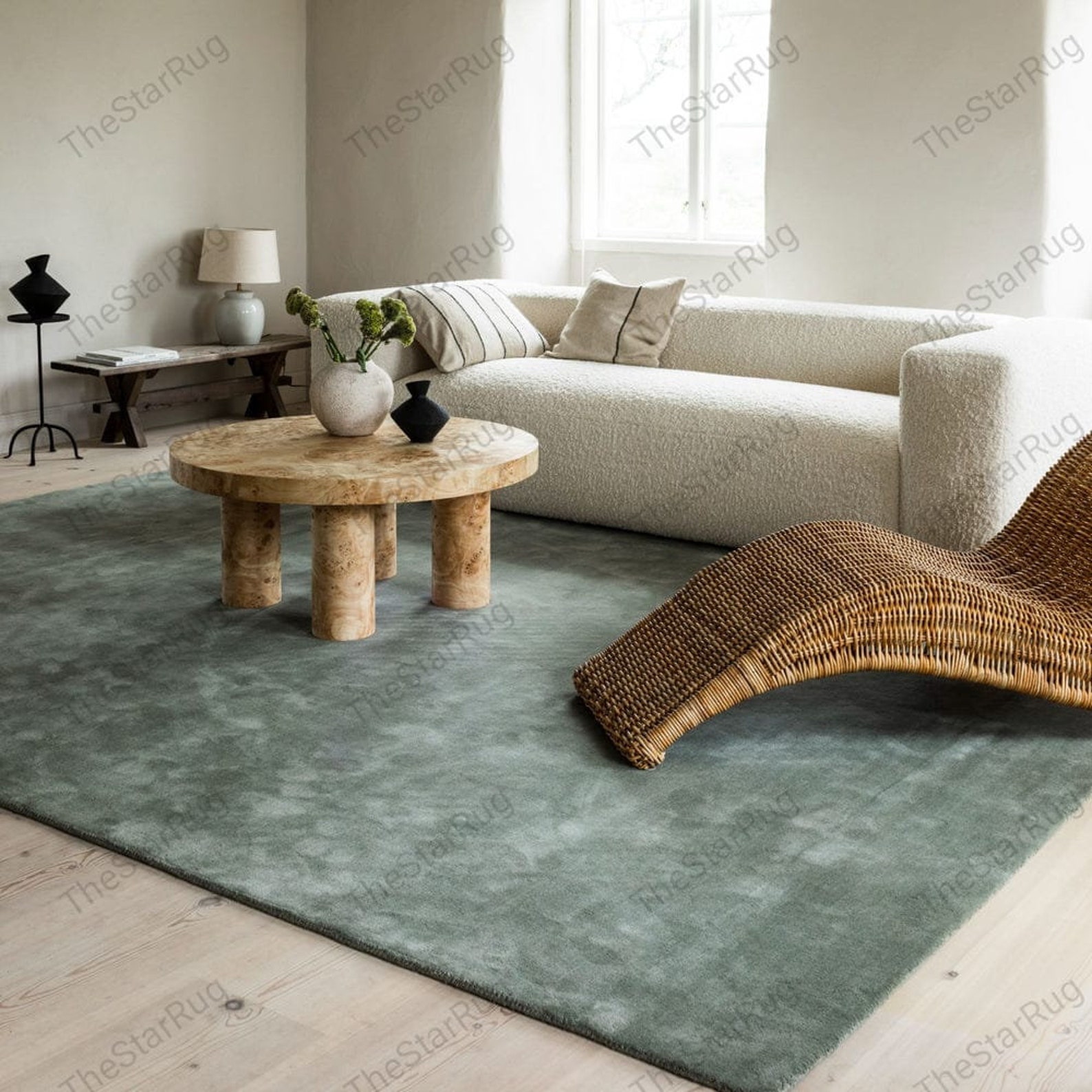 Hand Tufted Rug Classic Solid Wool Rug Sage Green Hand Tufted Woolen ...