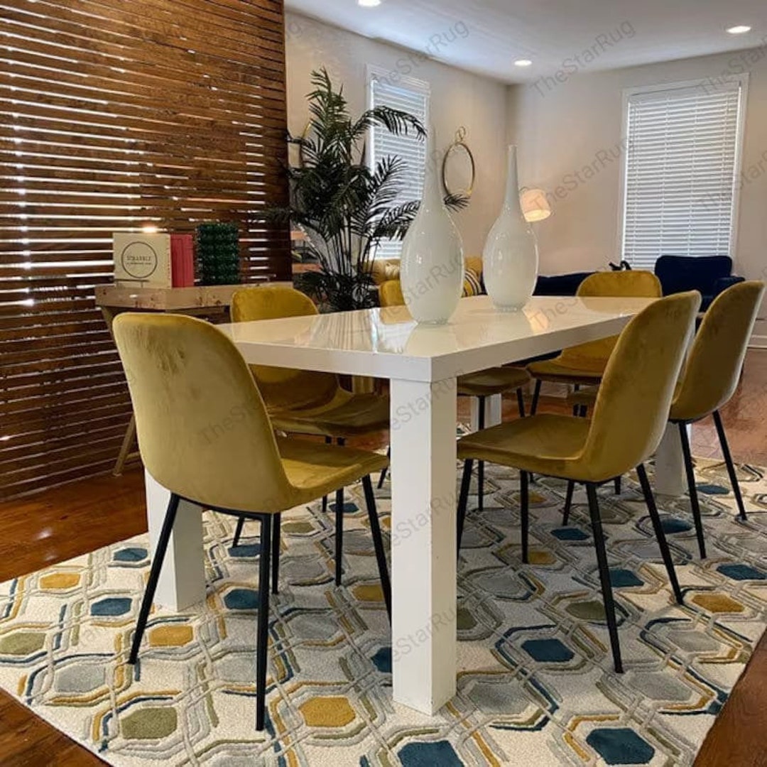 Hand Tufted Rug Scalloped Edges Hand Hooked Rug Aesthetic Rug in Ocean ...