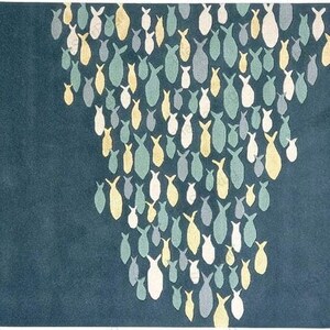 Hand-tufted Coastal Fish Blue Wool Handmade Area Rug Carpet for Home ...