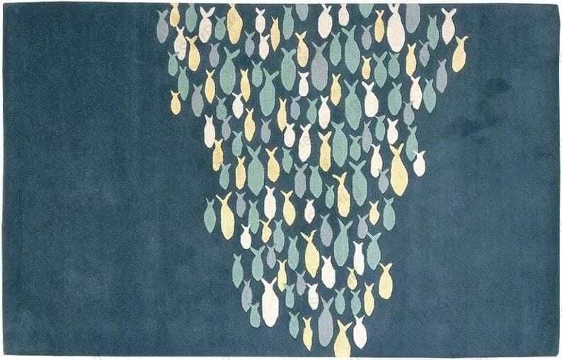 Hand-tufted Coastal Fish Blue Wool Handmade Area Rug Carpet for Home ...