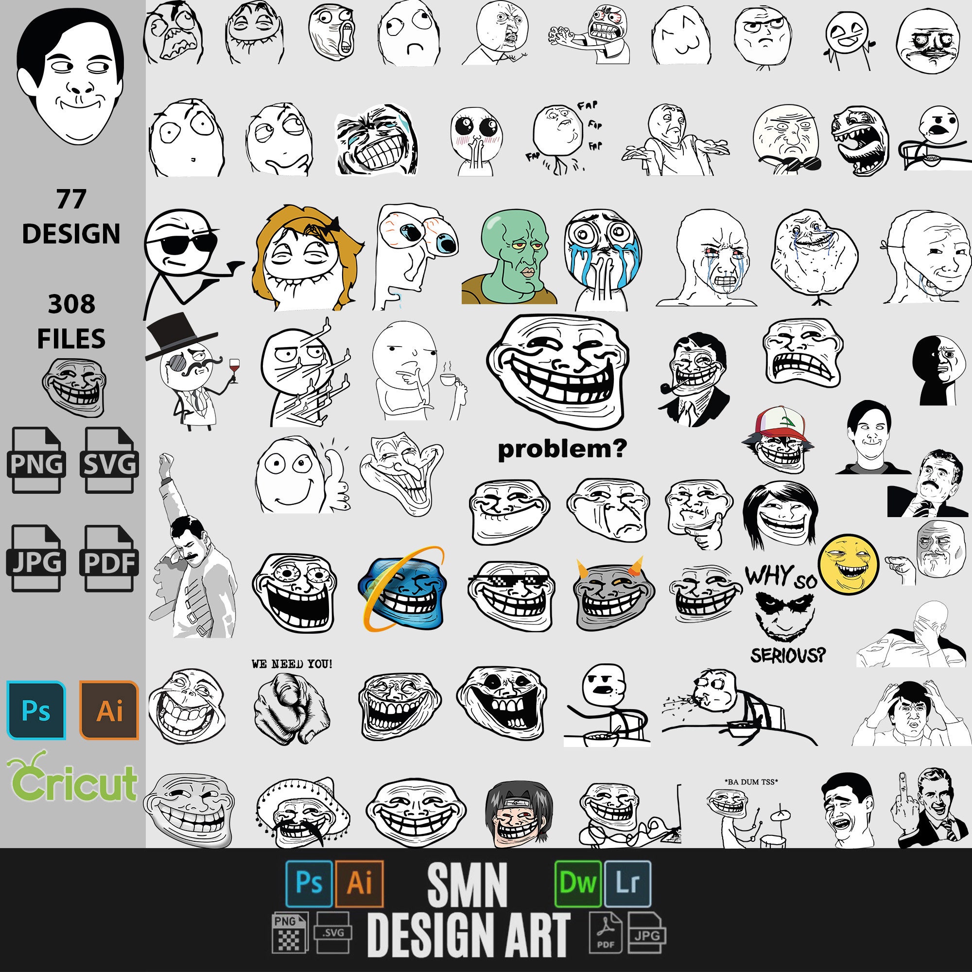 Troll Face Stickers Mega Bundle Pack SVG-PNG-PDF Mega - Etsy UK