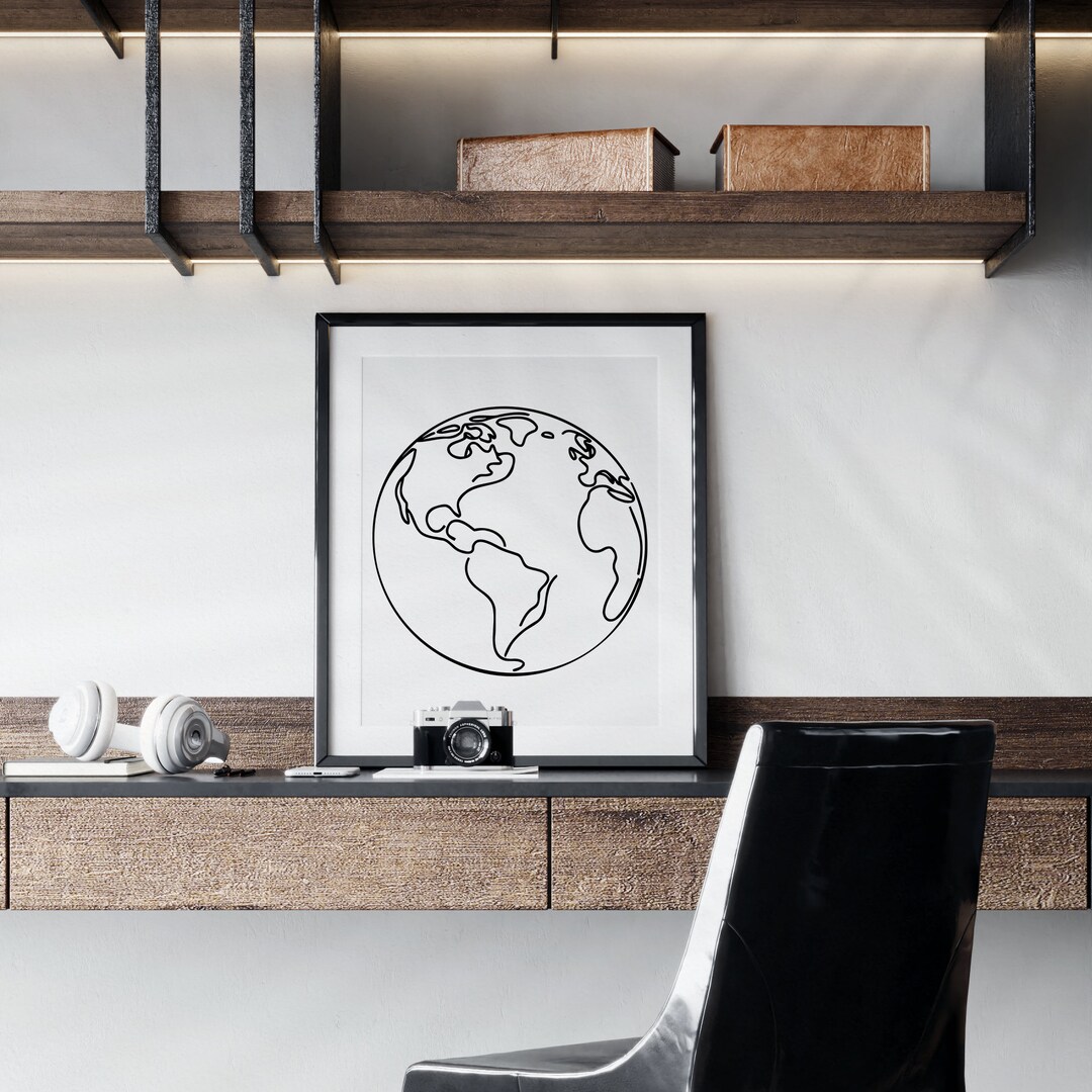 World Map Printable, Globe Line Art, Earth Line Drawing, One Line World ...