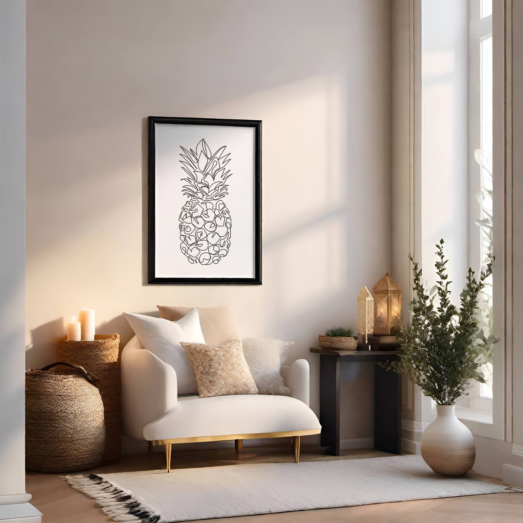 Pineapple Line Art Pineapple Drawing Printable Wall Decor SVG & PNG ...