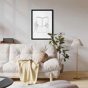 Reading Book Print, Minimalist Book Wall Art, Reading One Line Drawing ...