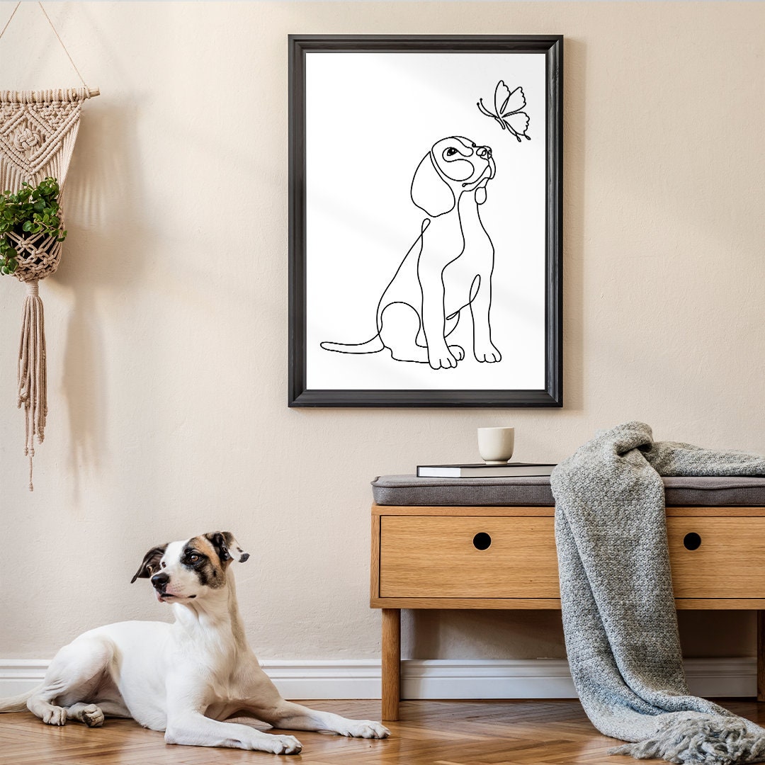 Dog & Butterfly Line Art | Cute Puppy Printable | Beagle and Butterfly ...