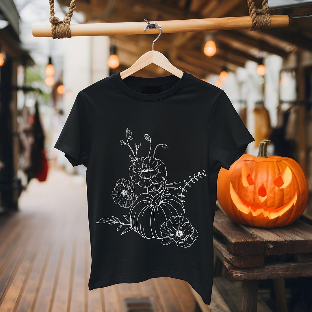 Floral Pumpkin Line Art Set of 4, Black and White Pumpkin SVG & PNG ...