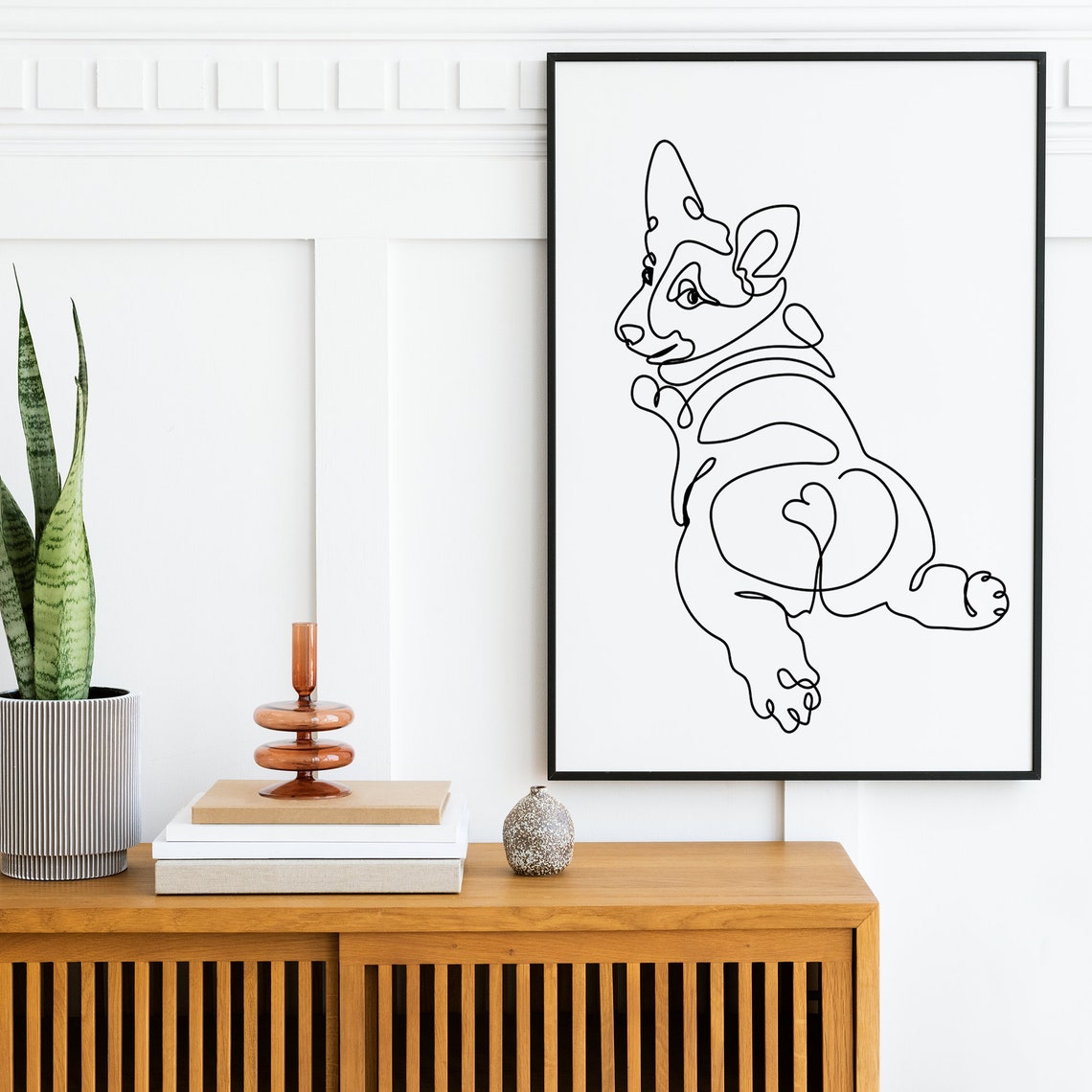 Corgi Print, Corgi One Line Art, Kawaii Corgi Butt Printable, Dog Line ...