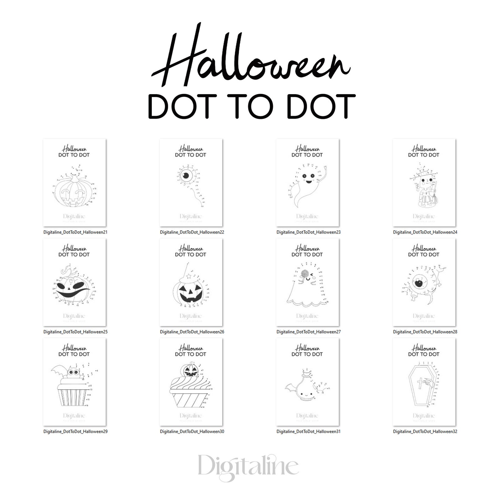40 Activity Pages of Halloween Dot to Dot Kids Game, Printable ...