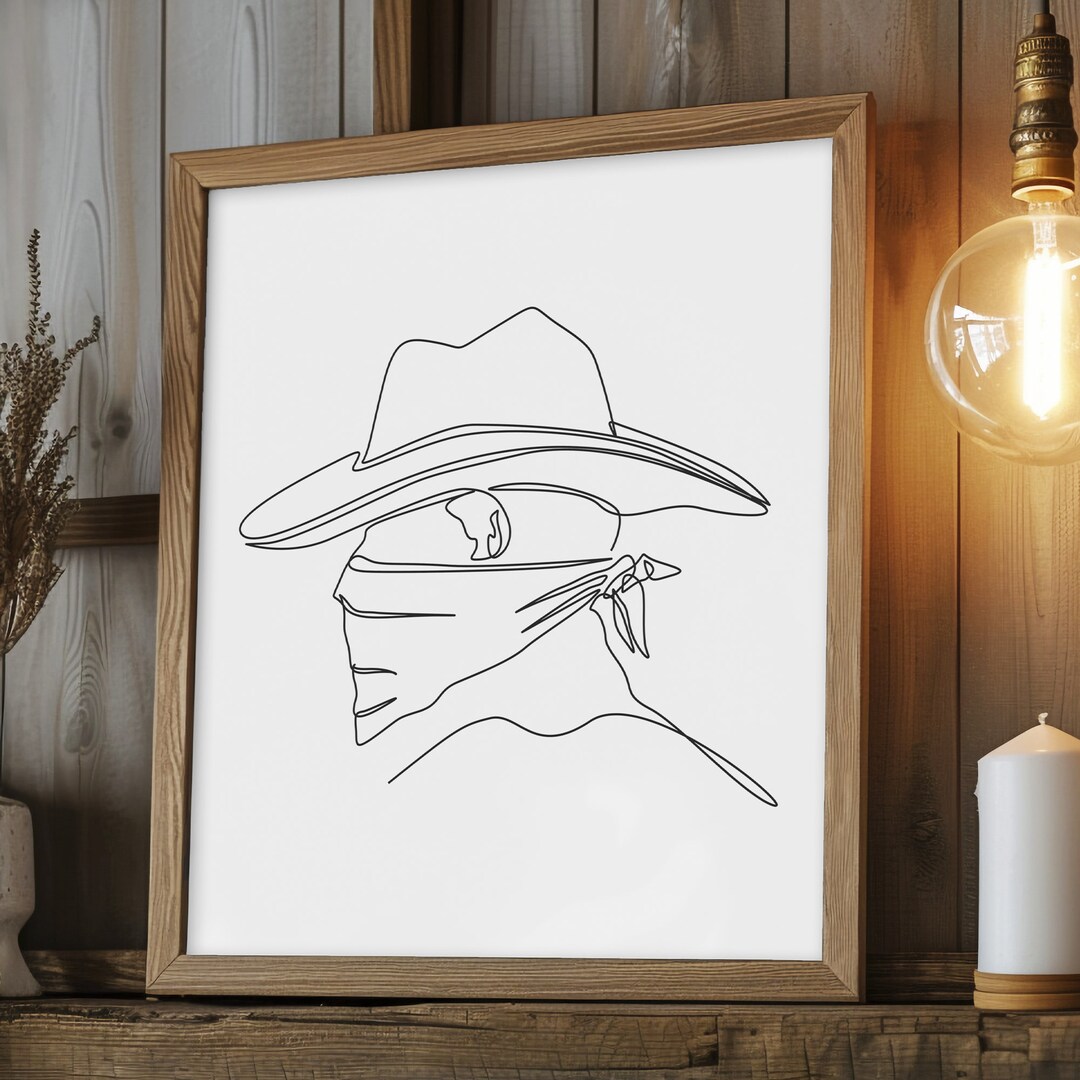 Cowboy Print, Country Line Art, Western Room Decor, Simple One Line ...