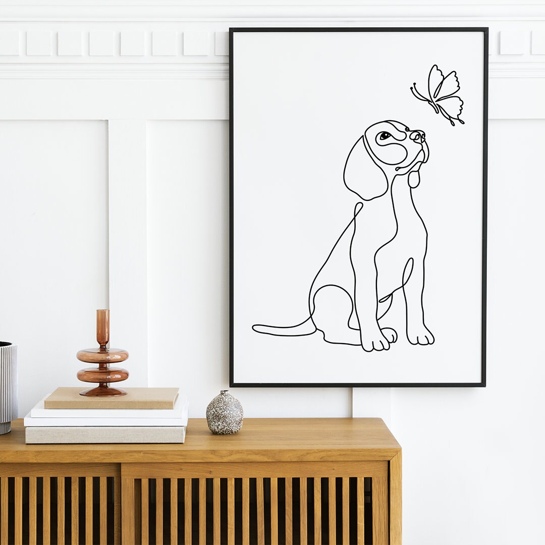 Dog & Butterfly Line Art | Cute Puppy Printable | Beagle and Butterfly ...