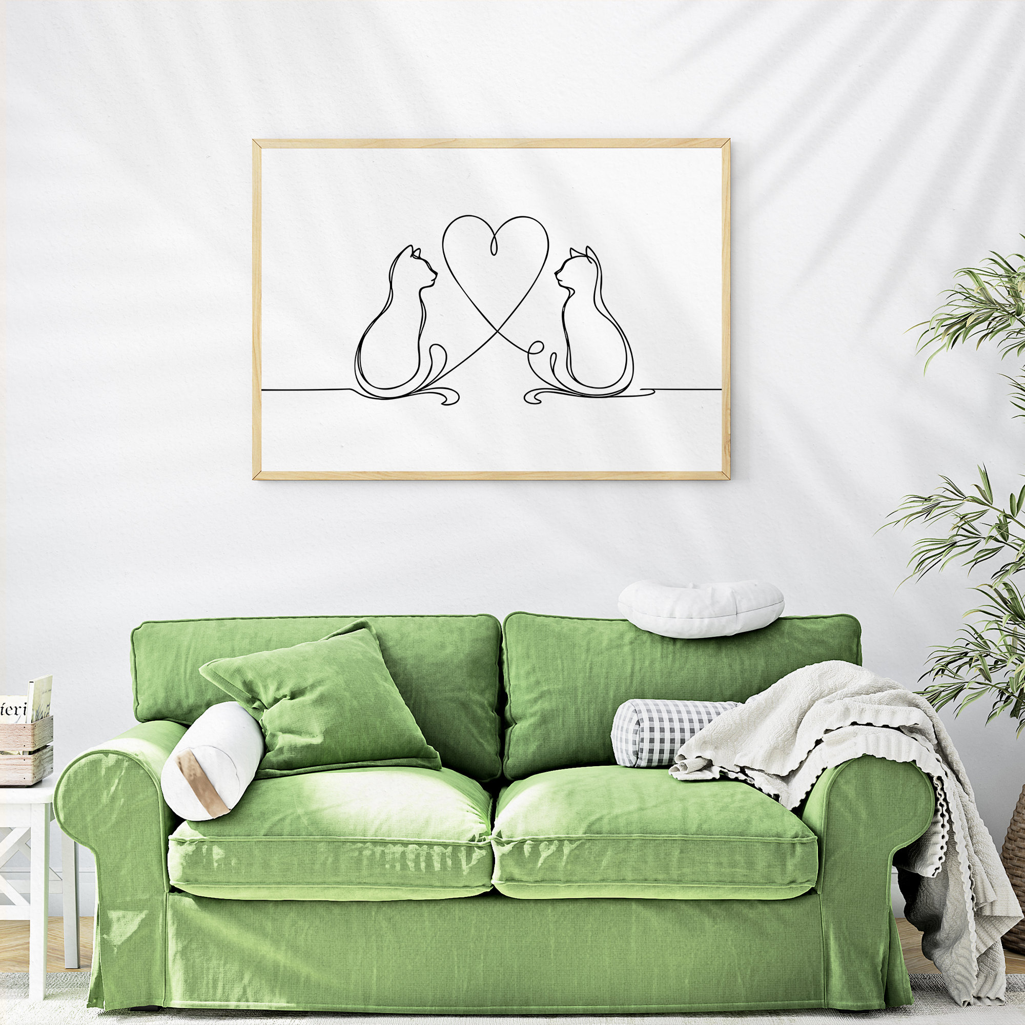 Two Cats Line Drawing, Cats One Line Art, Pets Printable Wall Decor ...