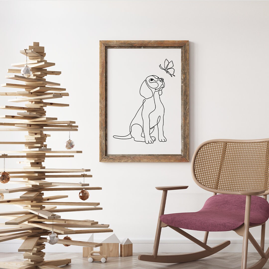 Dog & Butterfly Line Art | Cute Puppy Printable | Beagle and Butterfly ...