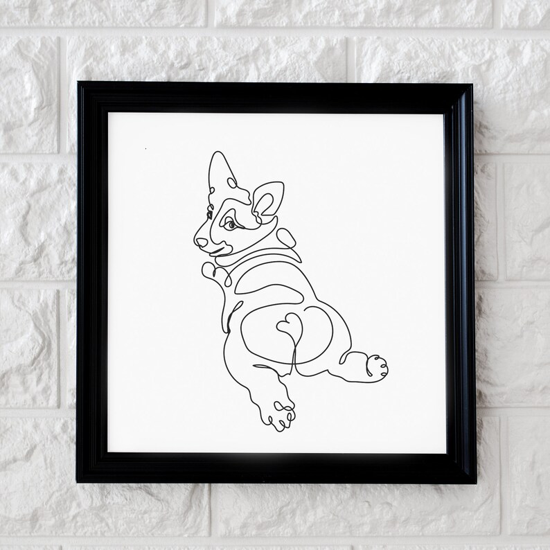 Corgi Print, Corgi One Line Art, Kawaii Corgi Butt Printable, Dog Line ...