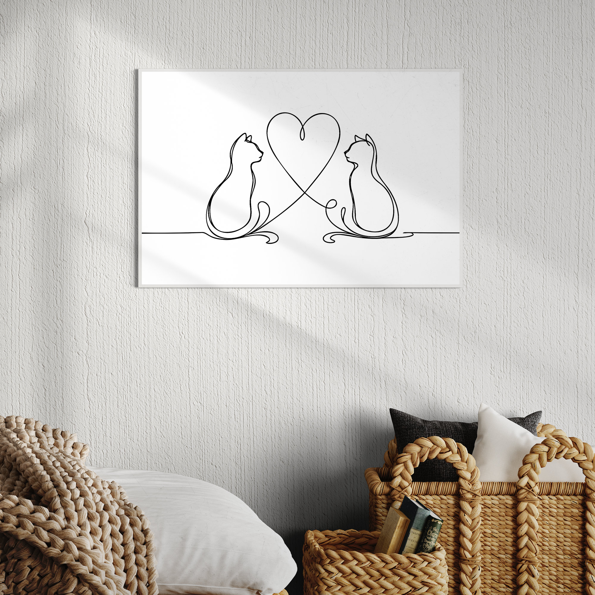 Two Cats Line Drawing, Cats One Line Art, Pets Printable Wall Decor ...