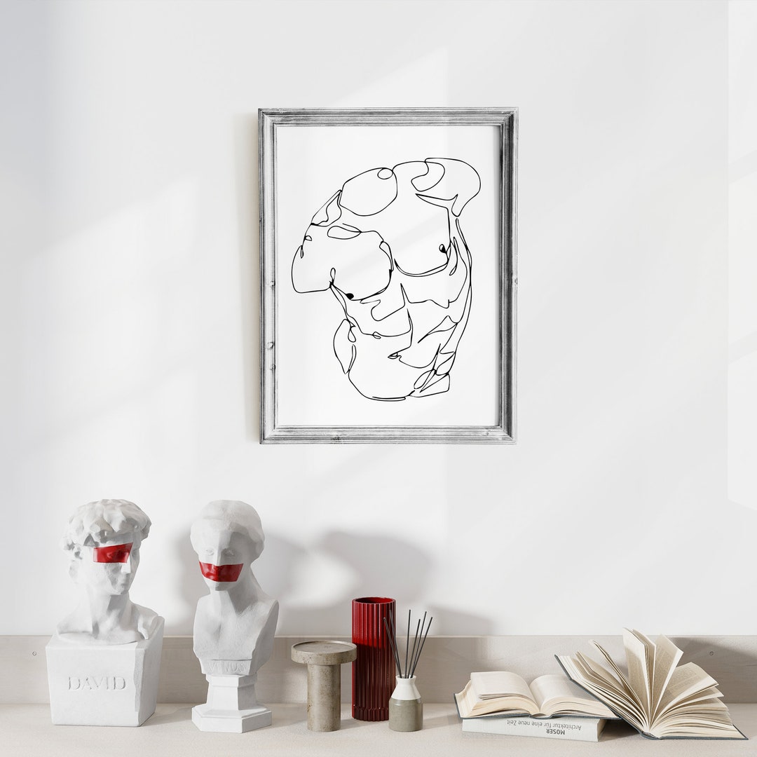 Male Body One Line Drawing Printable, Greek God Statue, Man Body ...
