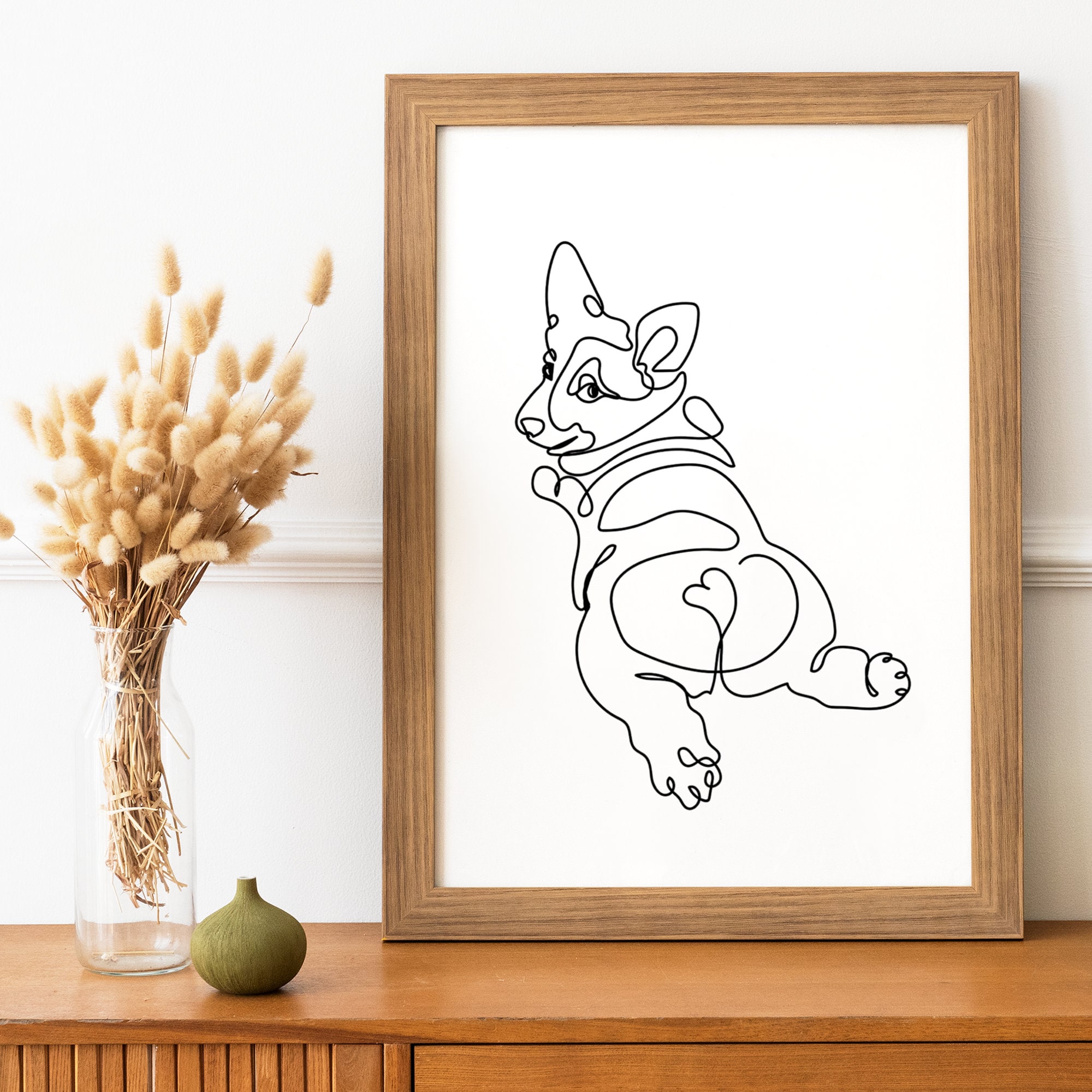 Corgi Print, Corgi One Line Art, Kawaii Corgi Butt Printable, Dog Line ...
